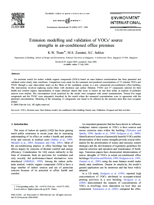 (PDF) Emission modelling and validation of VOCs' source strengths in ...