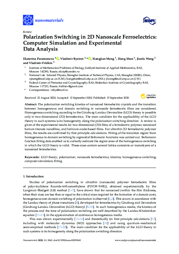 (PDF) Polarization Switching in 2D Nanoscale Ferroelectrics: Computer Simulation and ...