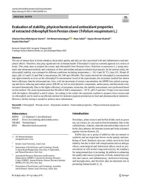 (PDF) Evaluation of stability, physicochemical and antioxidant ...