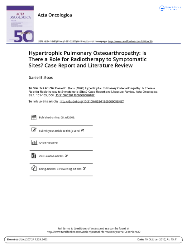 (PDF) Hypertrophic Pulmonary Osteoarthropathy: Is There a Role for ...