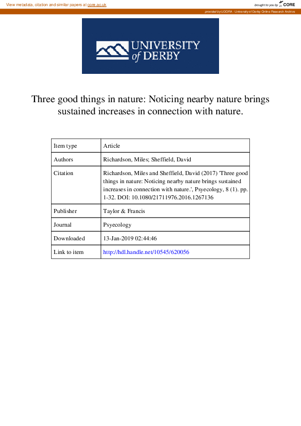 (PDF) Three good things in nature: noticing nearby nature brings ...