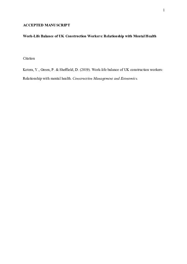 (PDF) Work-life balance of UK construction workers: relationship with ...