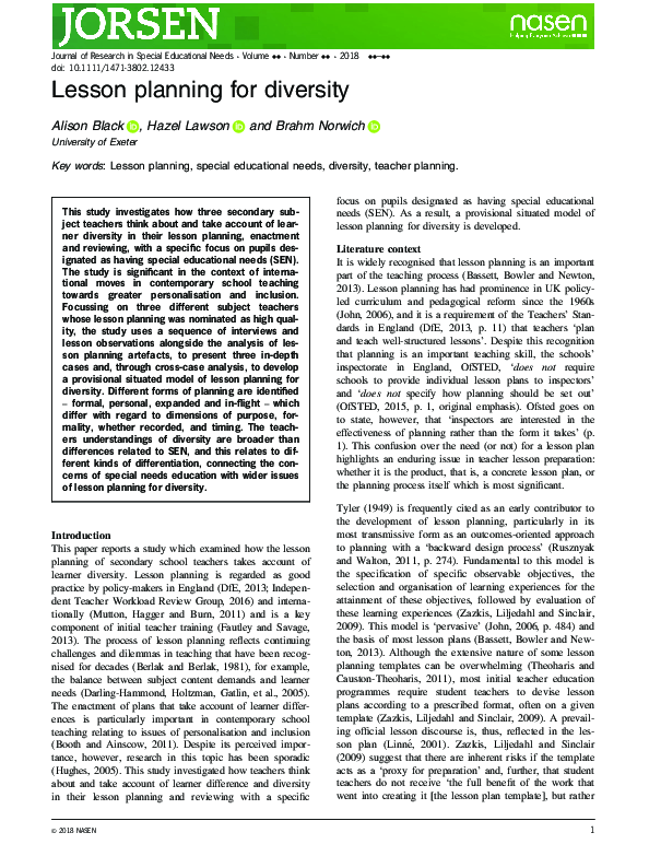 (PDF) Lesson planning for diversity