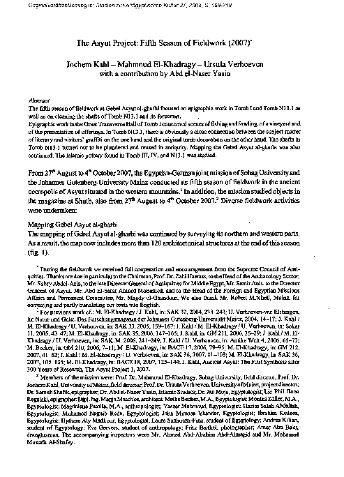 (PDF) The Asyut project: fifth season of fieldwork (2007)