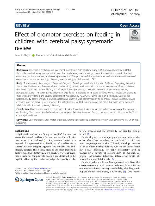 (PDF) Effect of oromotor exercises on feeding in children with cerebral ...
