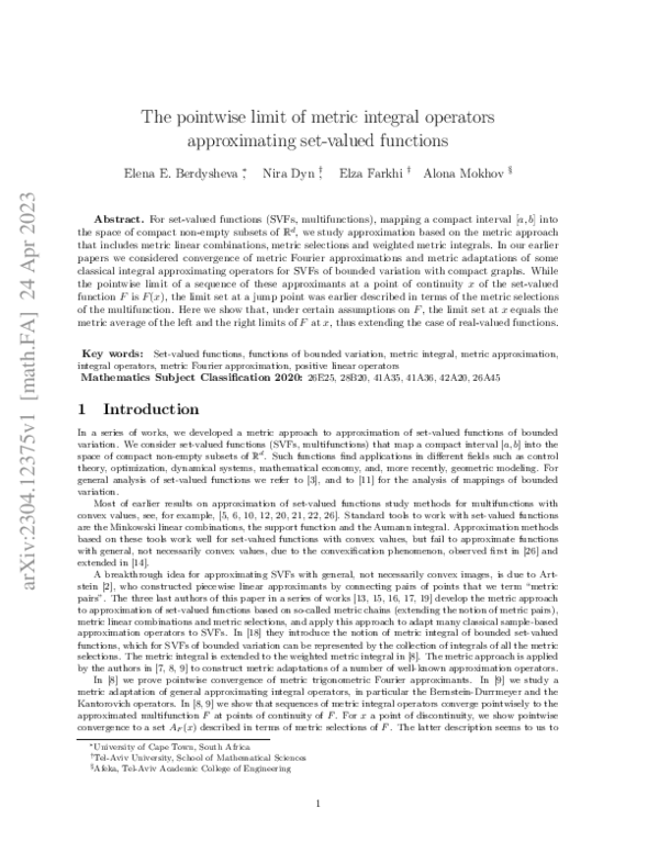 (PDF) The pointwise limit of metric integral operators approximating set-valued functions