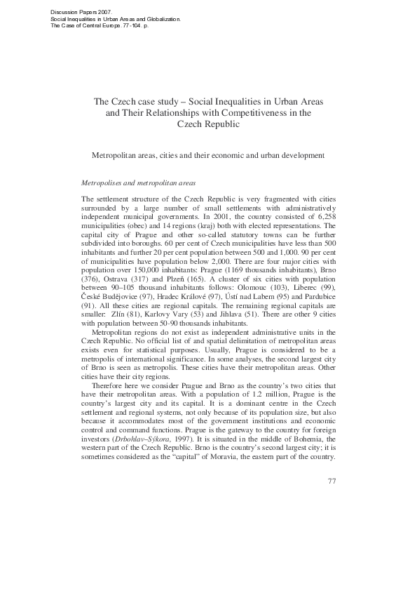 (PDF) The Czech case study–Social Inequalities in Urban Areas and Their ...
