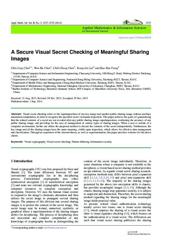 (PDF) A Secure Visual Secret Checking of Meaningful Sharing Images