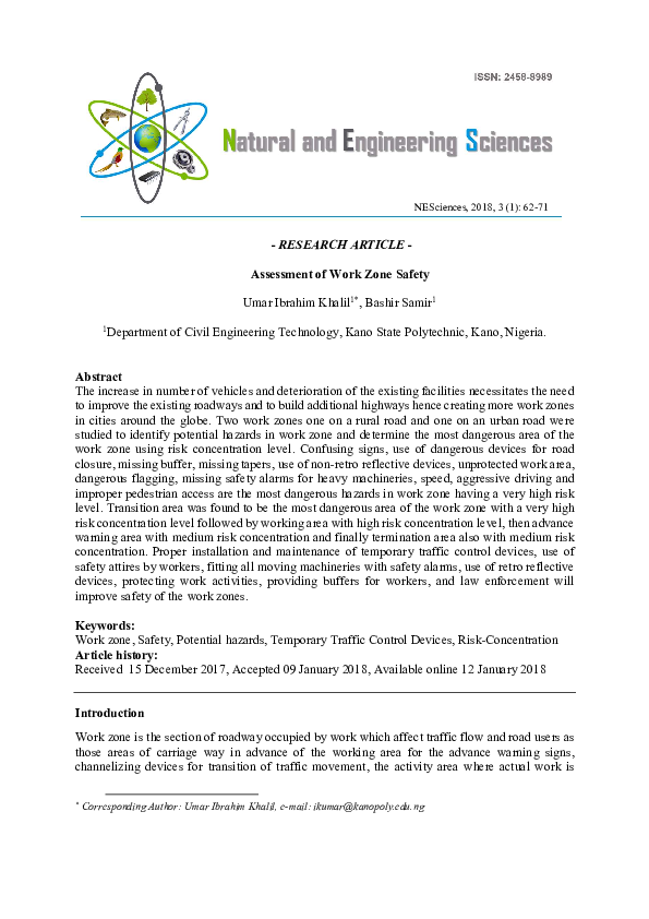 (PDF) Assessment of Work Zone Safety