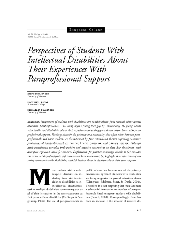 (PDF) Perspectives of Students with Intellectual Disabilities about ...