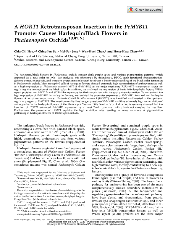 (PDF) A HORT1 Retrotransposon Insertion in the PeMYB11 Promoter Causes ...