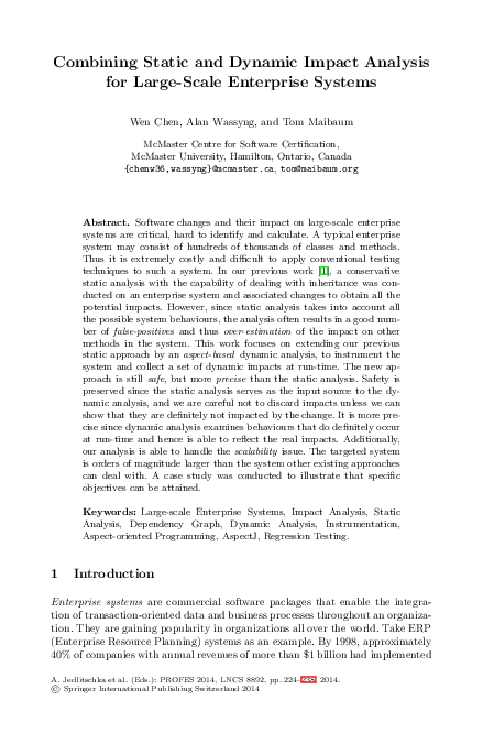 (PDF) Combining Static and Dynamic Impact Analysis for Large-Scale Enterprise Systems
