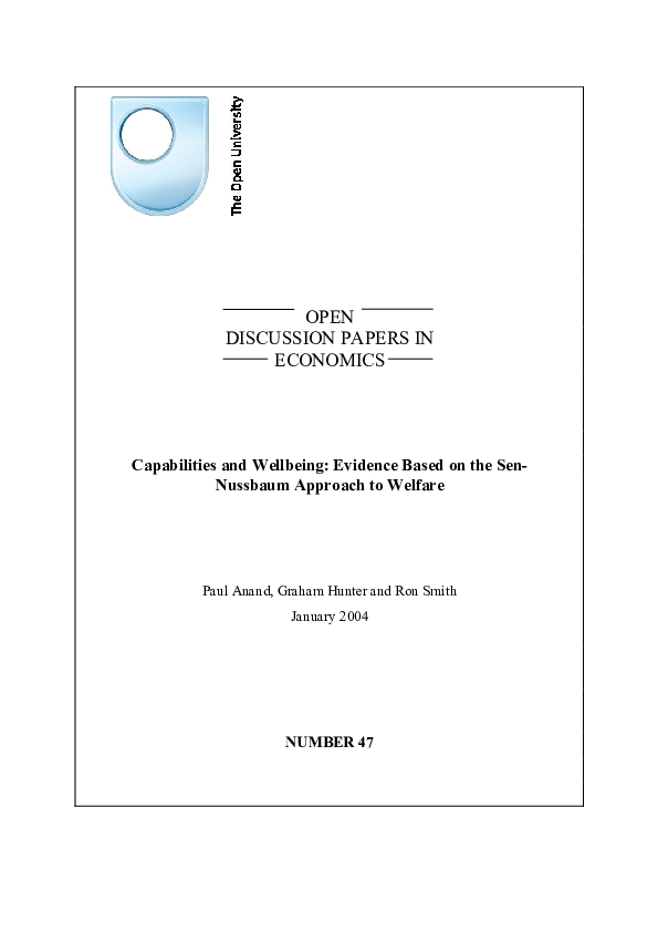 (PDF) Capabilities and Wellbeing: Evidence Based on the Sen-Nussbaum ...
