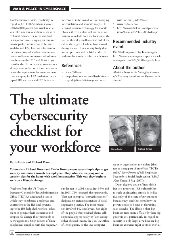 (PDF) The ultimate cybersecurity checklist for your workforce
