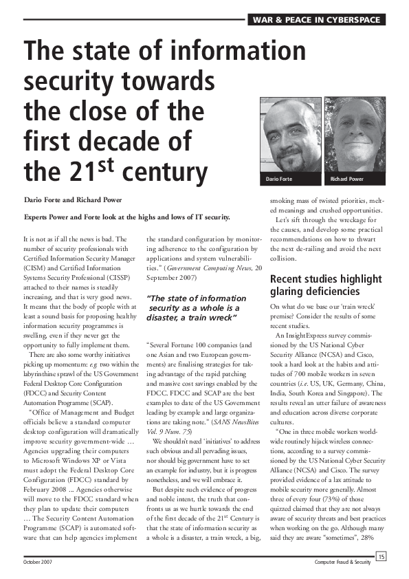 (PDF) The state of information security towards the close of the first ...