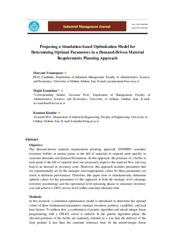 (PDF) Proposing a Simulation-based Optimization Model for Determining Optimal Parameters in a ...