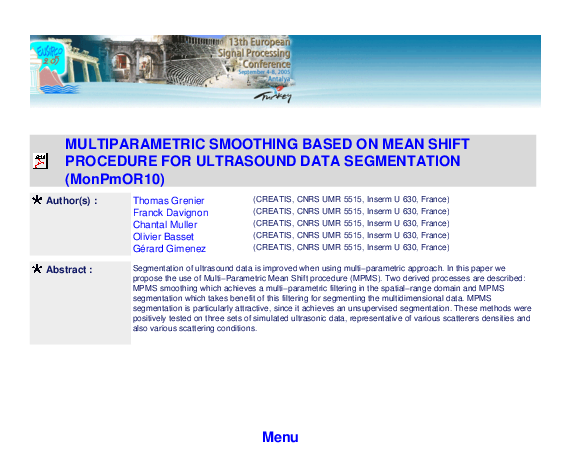 (PDF) Multiparametric Smoothing Based On Mean Shift Procedure For Ultrasound Data Segmentation