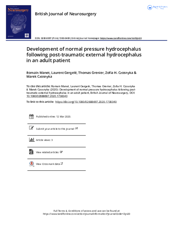 (PDF) Development of normal pressure hydrocephalus following post-traumatic external ...