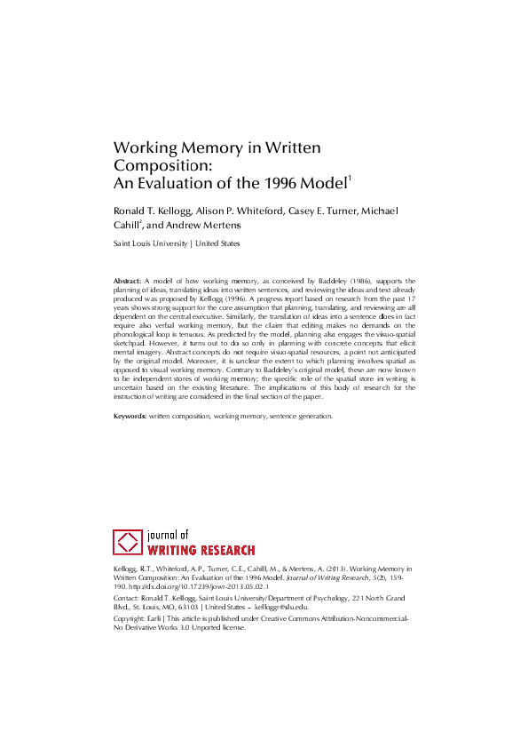 (PDF) Working Memory in Written Composition: A Progress Report | Casey Turner - Academia.edu