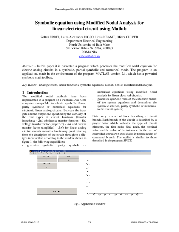 Pdf Symbolic Equation Using Modified Nodal Analysis For Linear Electrical Circuit Using Matlab