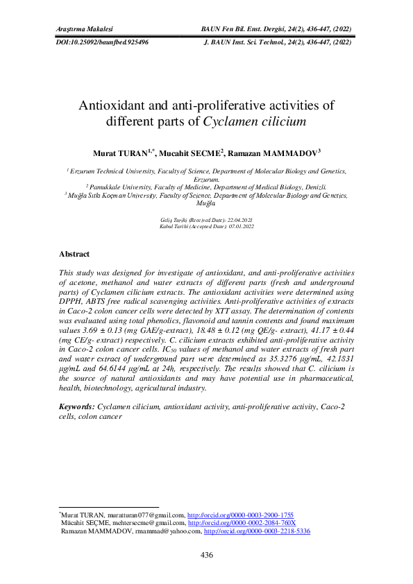 (PDF) Antioxidant and anti-proliferative activities of different parts ...