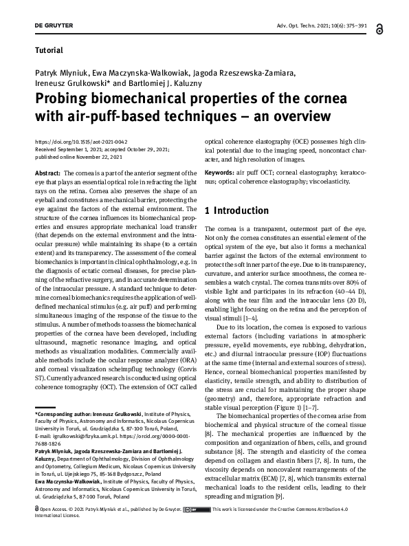 (PDF) Probing biomechanical properties of the cornea with air-puff ...