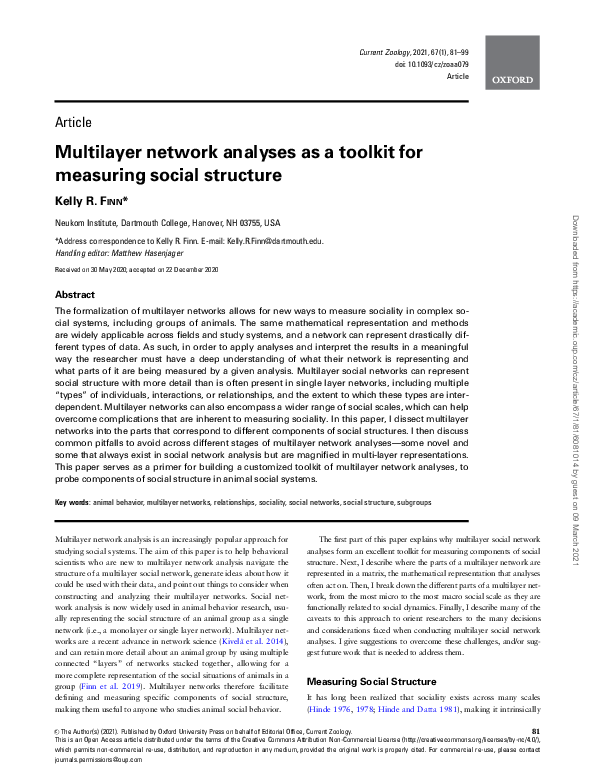 (PDF) Multilayer network analyses as a toolkit for measuring social structure