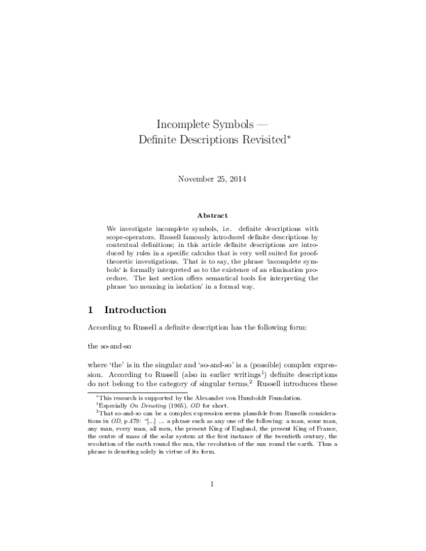 (PDF) Incomplete Symbols — Definite Descriptions Revisited