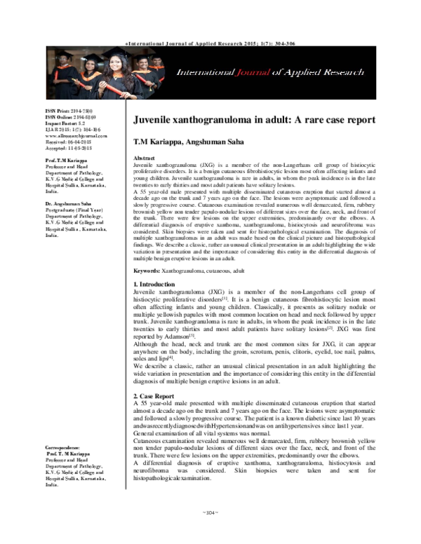 Pdf Juvenile Xanthogranuloma In Adult A Rare Case Report