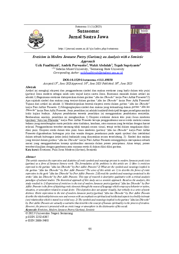 (PDF) Eroticism in Modern Javanese Poetry (Geguritan); an Analysis with ...