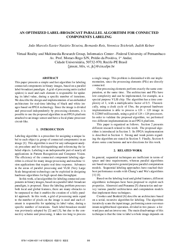 Pdf An Optimized Label Broadcast Parallel Algorithm For Connected Components Labeling