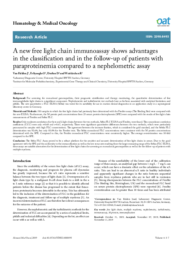 (PDF) A new free light chain immunoassay shows advantages in the ...
