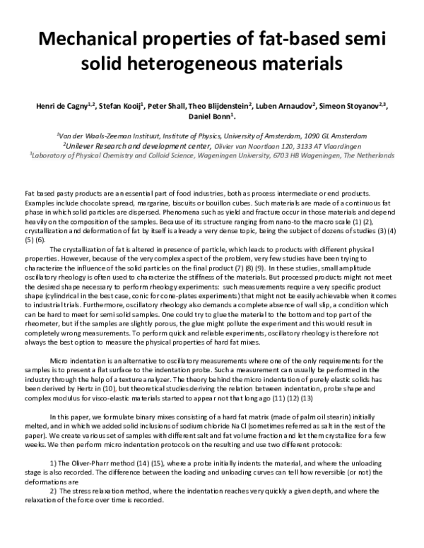 (PDF) Mechanical properties of fat-based semi solid heterogeneous materials