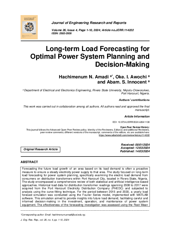 (PDF) Long-term Load Forecasting for Optimal Power System Planning and Decision-Making