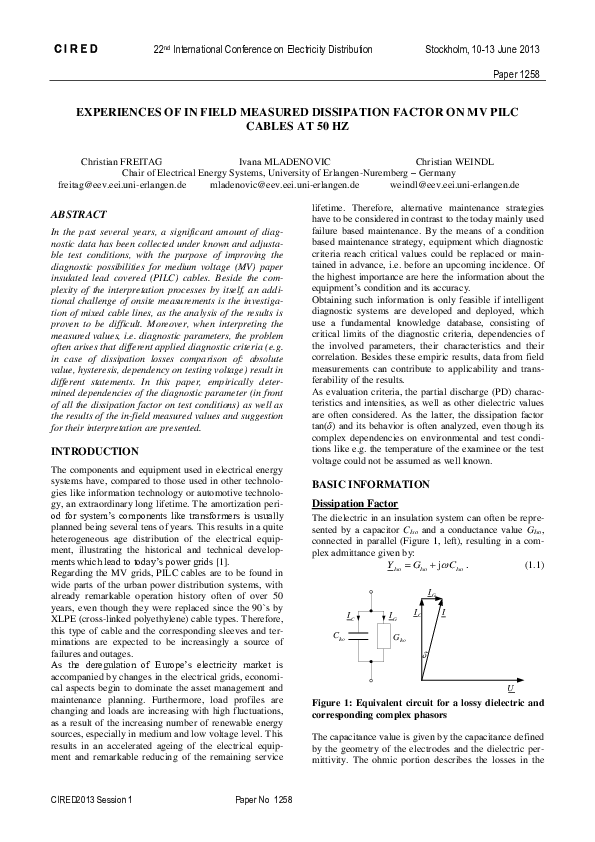 (PDF) Experiences of in field measured dissipation factor on MV PILC ...