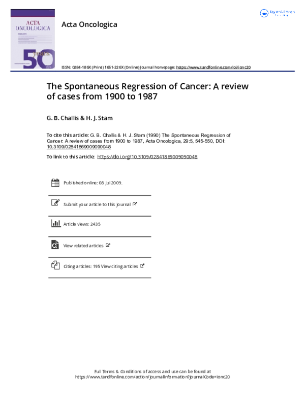 (PDF) The Spontaneous Regression of Cancer: A review of cases from 1900 ...