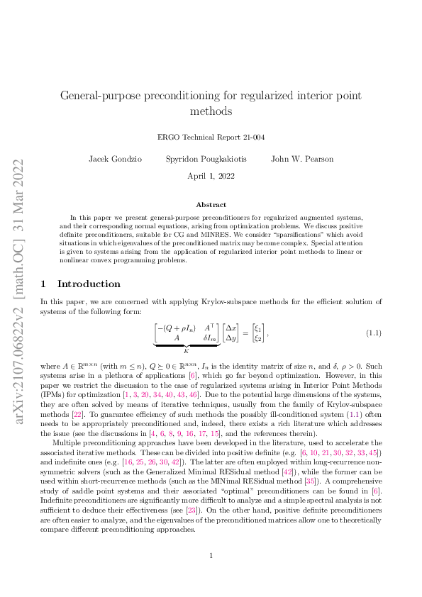 (PDF) General-purpose preconditioning for regularized interior point methods