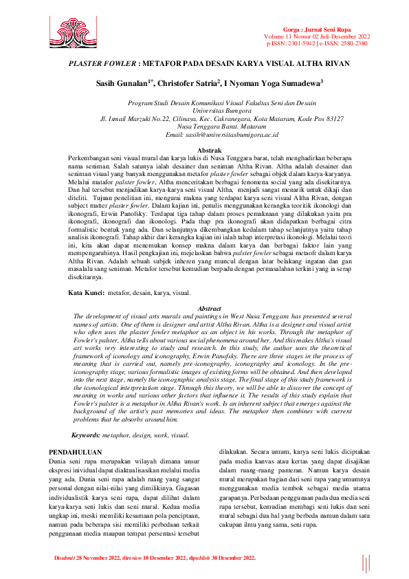 (PDF) Plaster Fowler : Metafor Pada Desain Karya Visual Altha Rivan