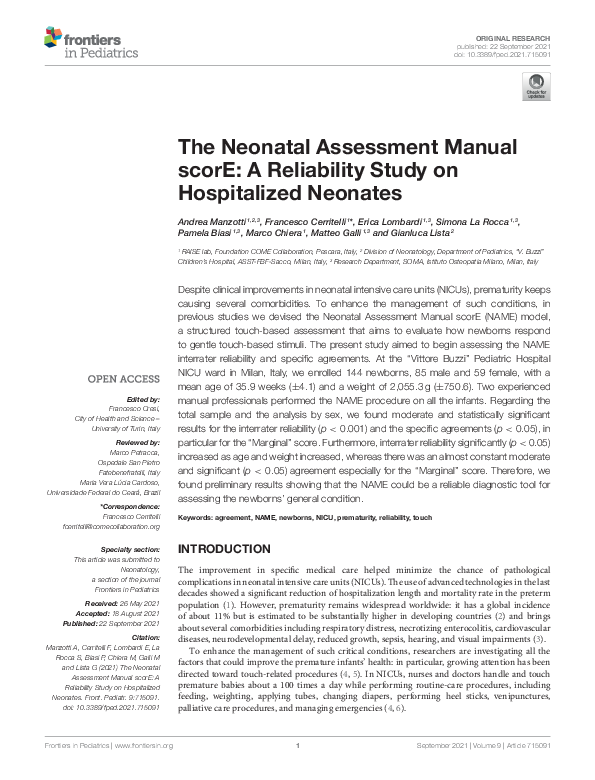 (PDF) The Neonatal Assessment Manual scorE: A Reliability Study on ...