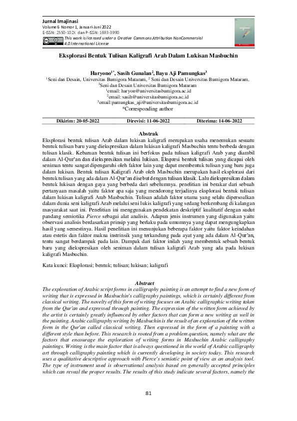 (PDF) Eksplorasi Bentuk Tulisan Kaligrafi Arab dalam Lukisan Masbuchin