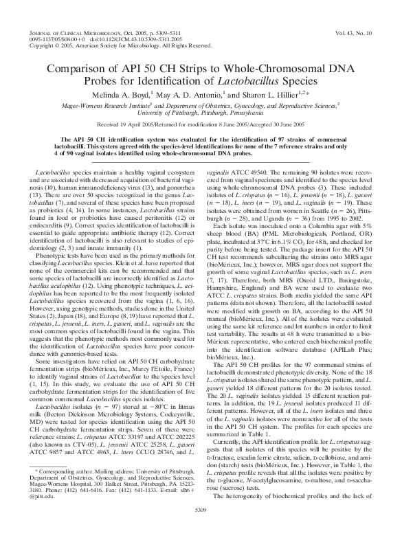 (PDF) Comparison of API 50 CH Strips to Whole-Chromosomal DNA Probes for Identification of ...