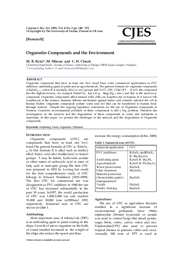 (PDF) Organotin Compounds and Environment