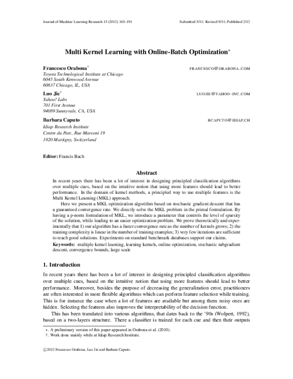 (PDF) Multi kernel learning with online-batch optimization