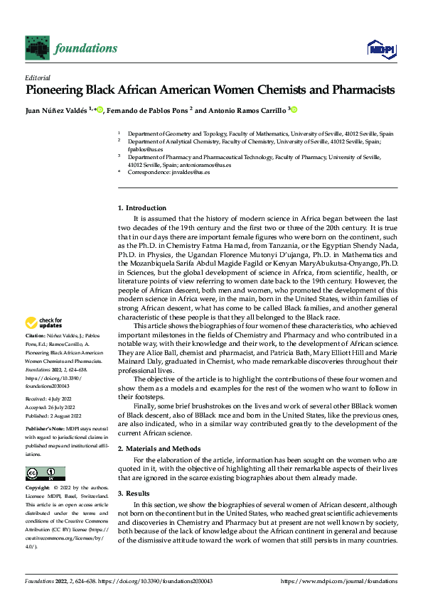 (PDF) Pioneering Black African American Women Chemists and Pharmacists