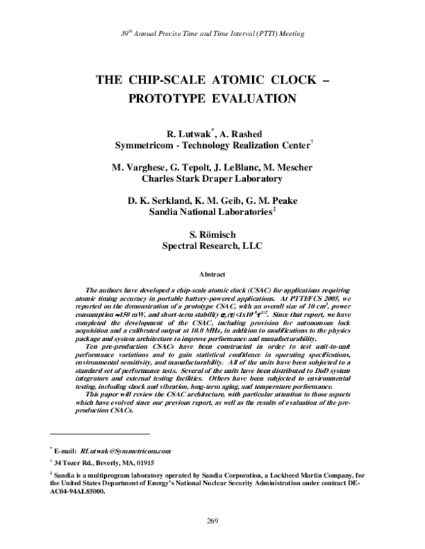 (PDF) The chip-scale atomic clock: prototype evaluation
