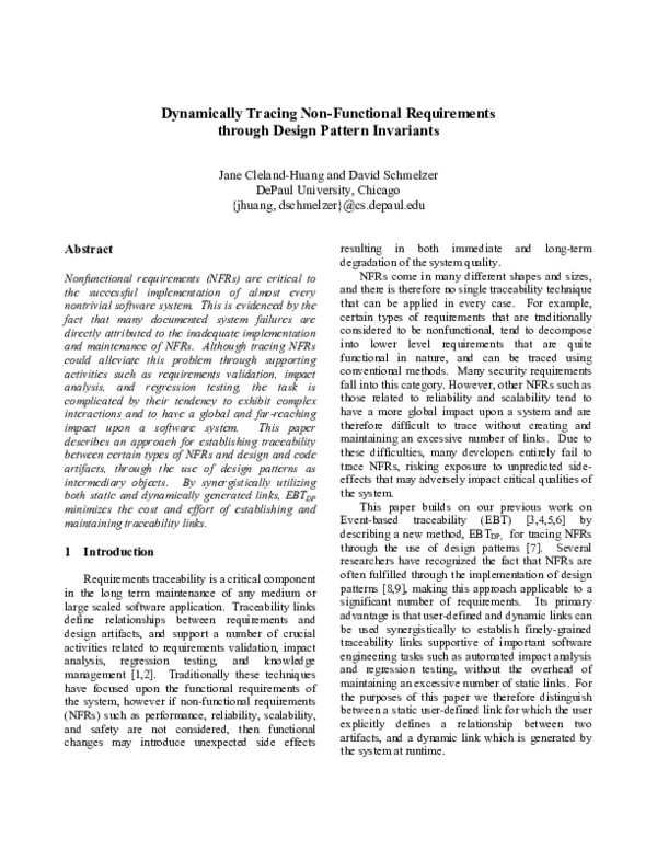 (PDF) Dynamically tracing non-functional requirements through design pattern invariants