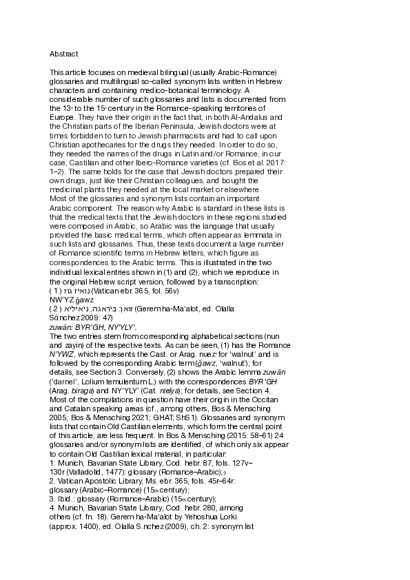 (PDF) Old Castilian Words in Hebrew Characters Transmitted in Medico ...