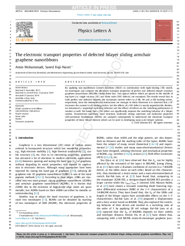 (PDF) The electronic transport properties of defected bilayer sliding ... (PDF) The electronic transport properties of defected bilayer sliding ...
