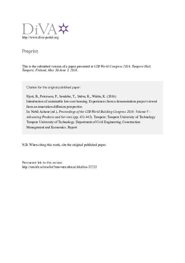 (PDF) Introduction of sustainable low-cost housing. Experiences from a ...