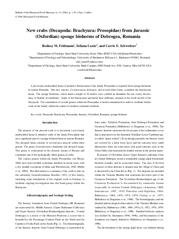 (PDF) New crabs (Decapoda: Brachyura: Prosopidae) from Jurassic ...